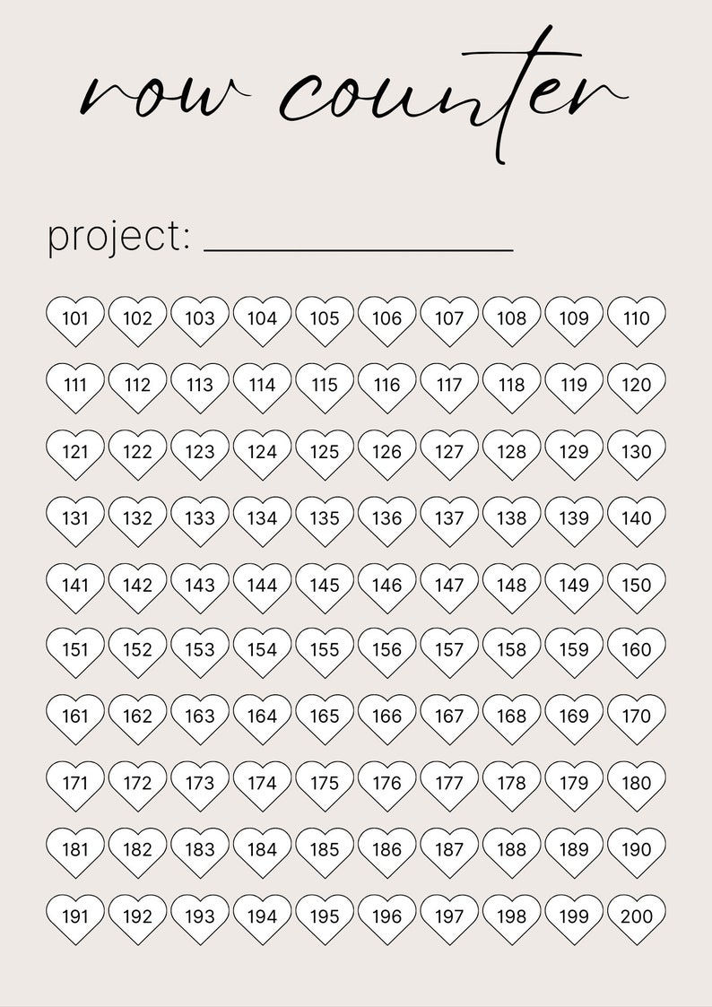 Knitting Row Counter Printable, Pdf, Crochet Row Tracker, Knitting ...
