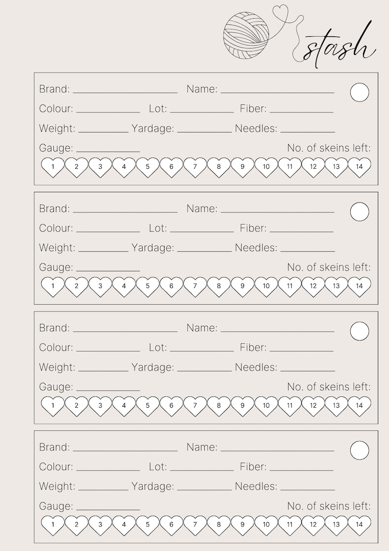 Knitting Yarn Stash, INSTANT DOWNLOAD, Knitters Organizer Pdf, Knitting ...