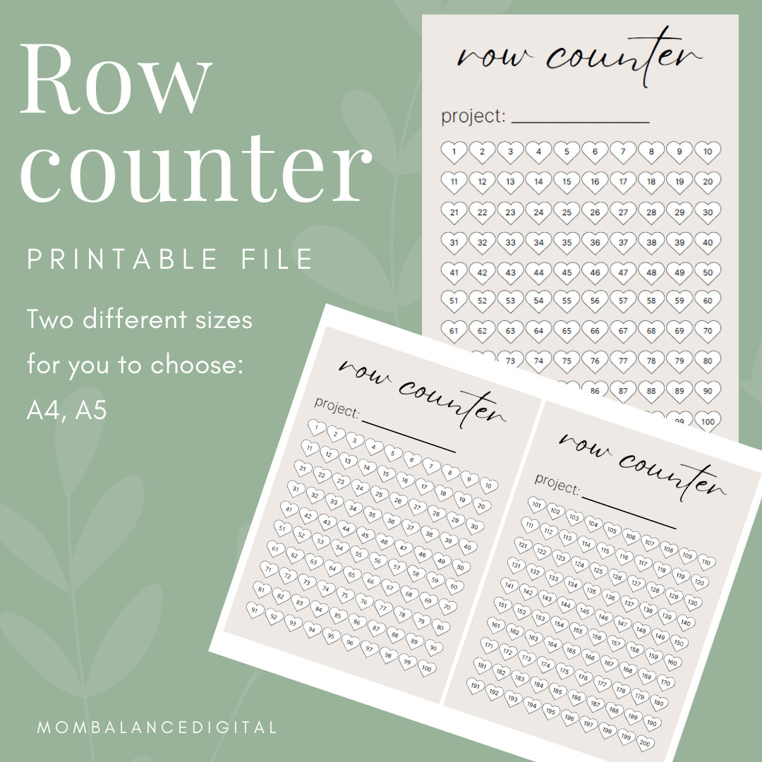 Knitting Row Counter Printable, Pdf, Crochet Row Tracker, Knitting ...