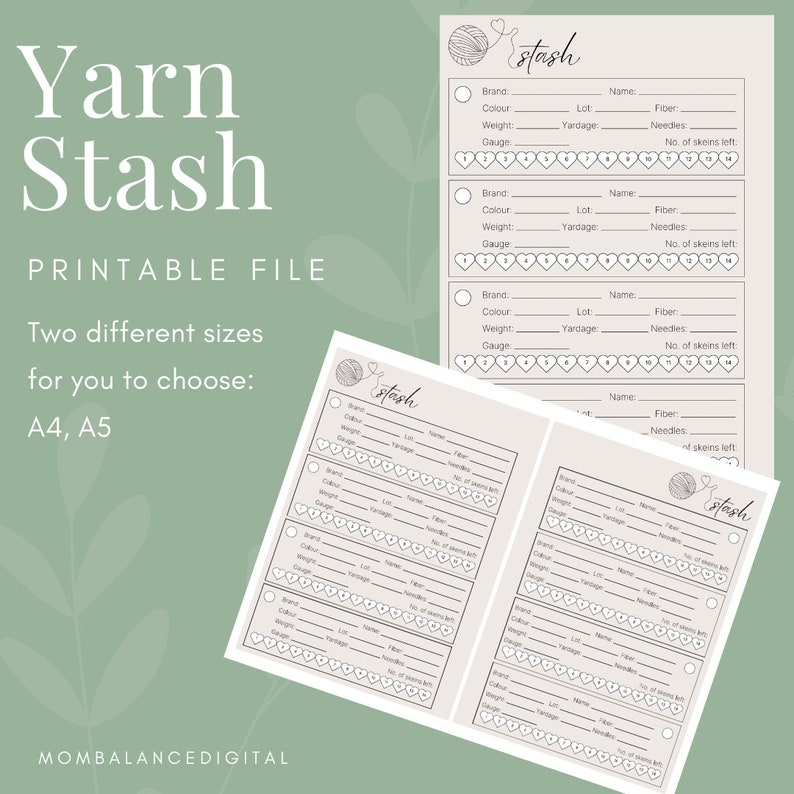 Knitting Yarn Stash, INSTANT DOWNLOAD, Knitters Organizer Pdf, Knitting ...