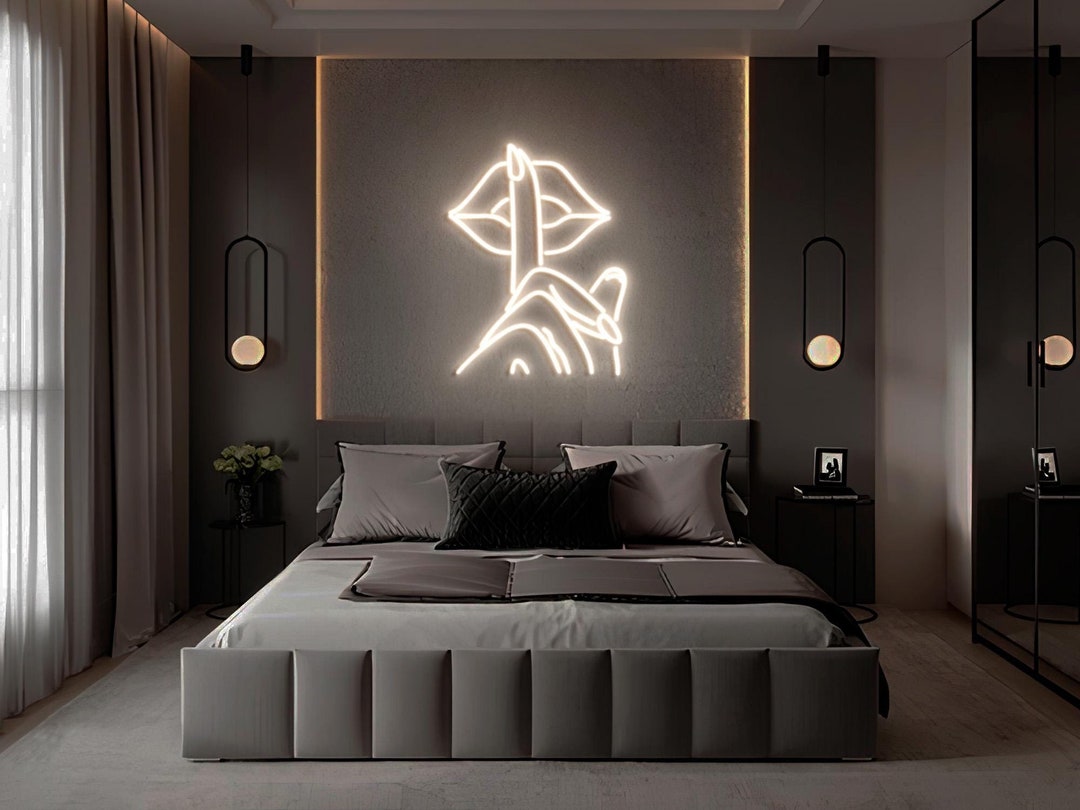 Shhh Neon Sign, Lips and Finger LED Neon Lamp, Custom Bedroom Neon Sign ...
