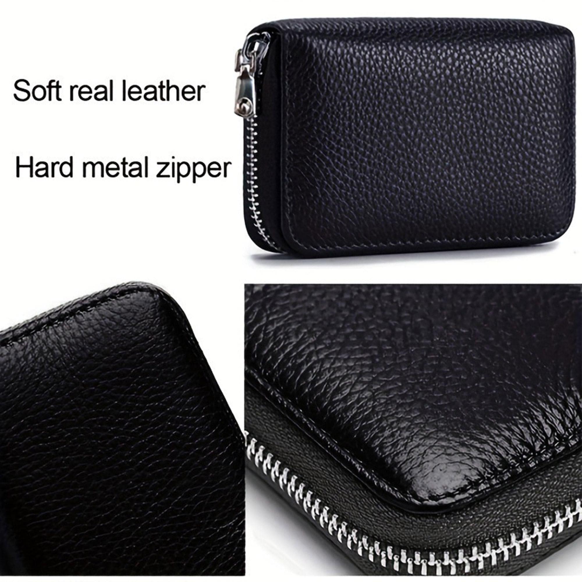 Custom Leather Fan Card Holder,secure Zip Card Holder,soft Real Leather ...