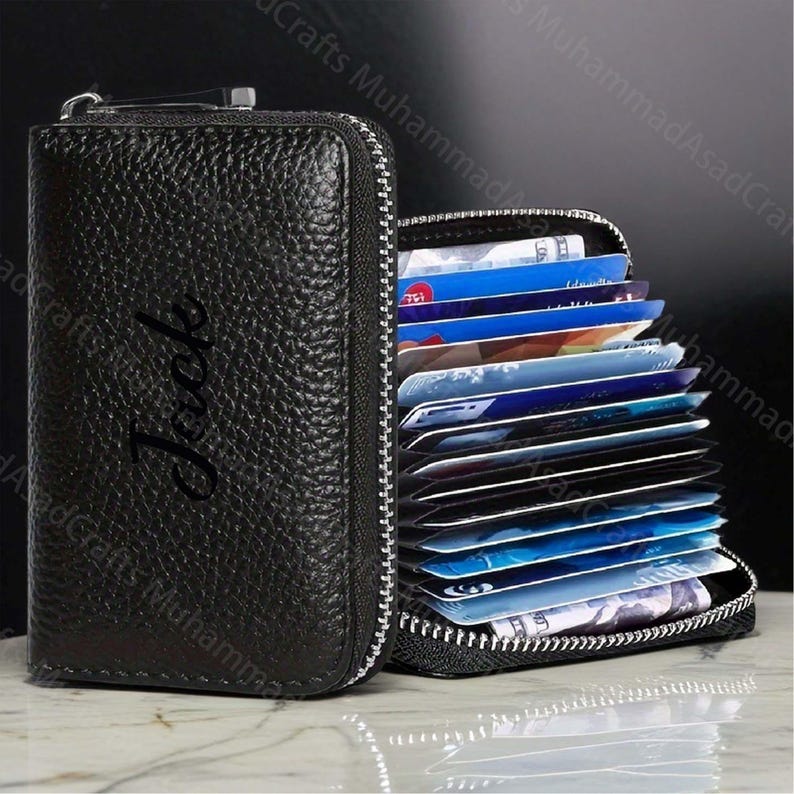 Custom Leather Fan Card Holder,secure Zip Card Holder,soft Real Leather ...