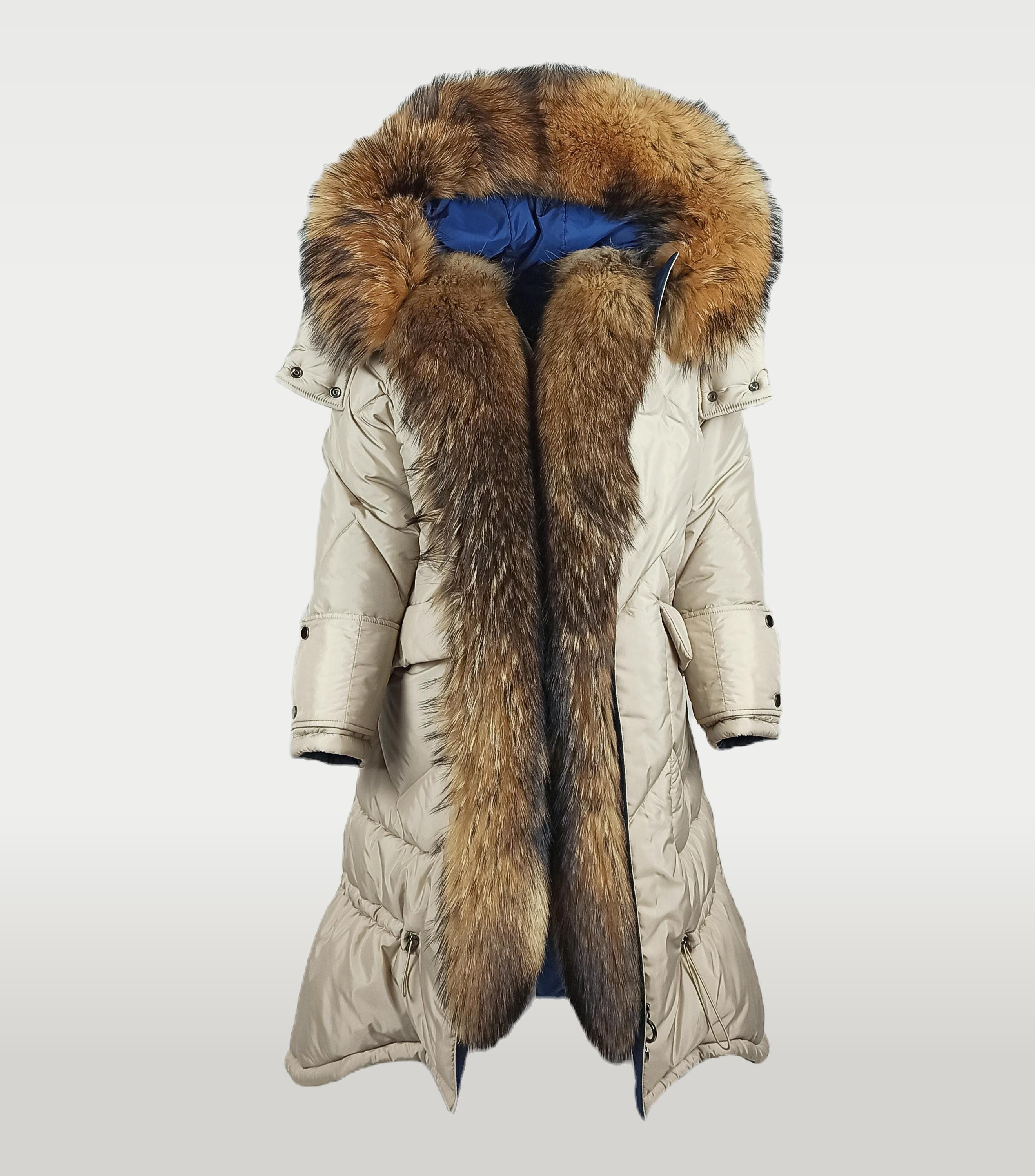 Puffer Coat With Detachable Raccoon Fur, American Military Beige Parka ...