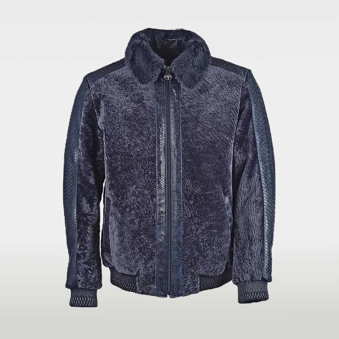 Men's Shearling Jacket With Real Python Skin on Sleeves | Detachable ...