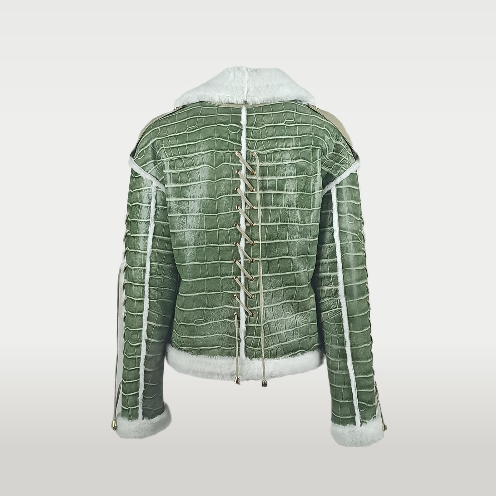 Crocodile Pattern Shearling Biker Jacket: Genuine Sheepskin Leather ...