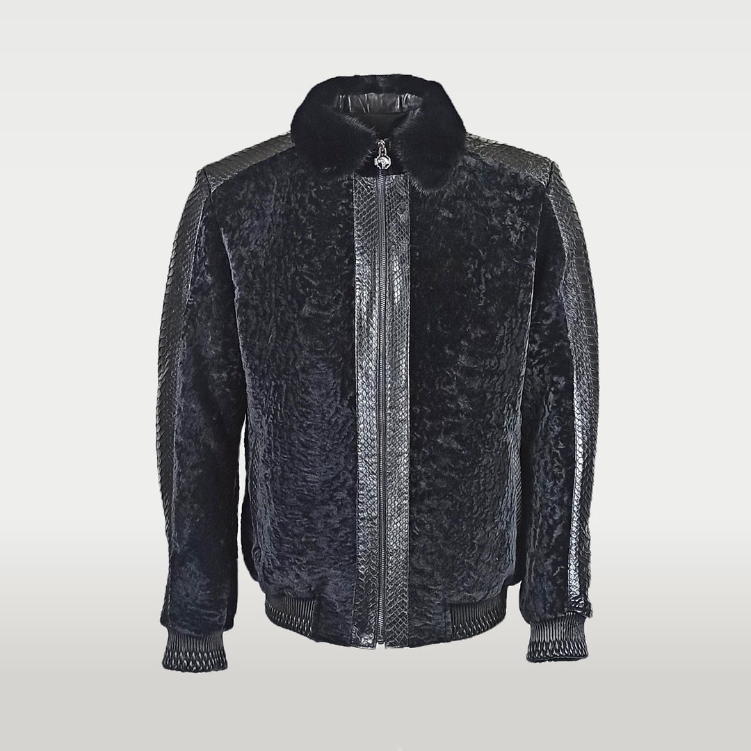 Real Shearling Jacket With Real Python Skin | Detachable Mink Fur ...