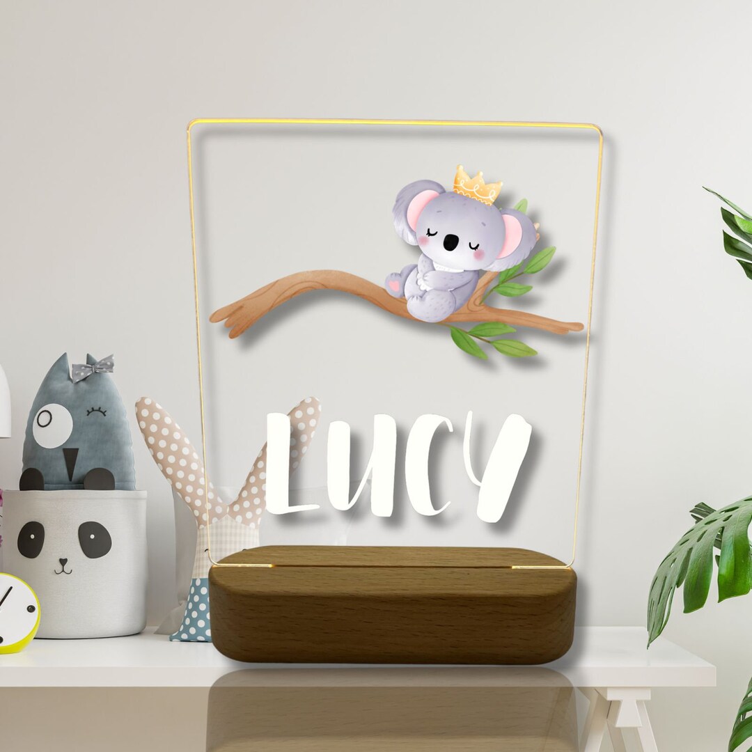 Custom Cute Koala Night Light, Acrylic Rectangle Night Lamp With Name ...