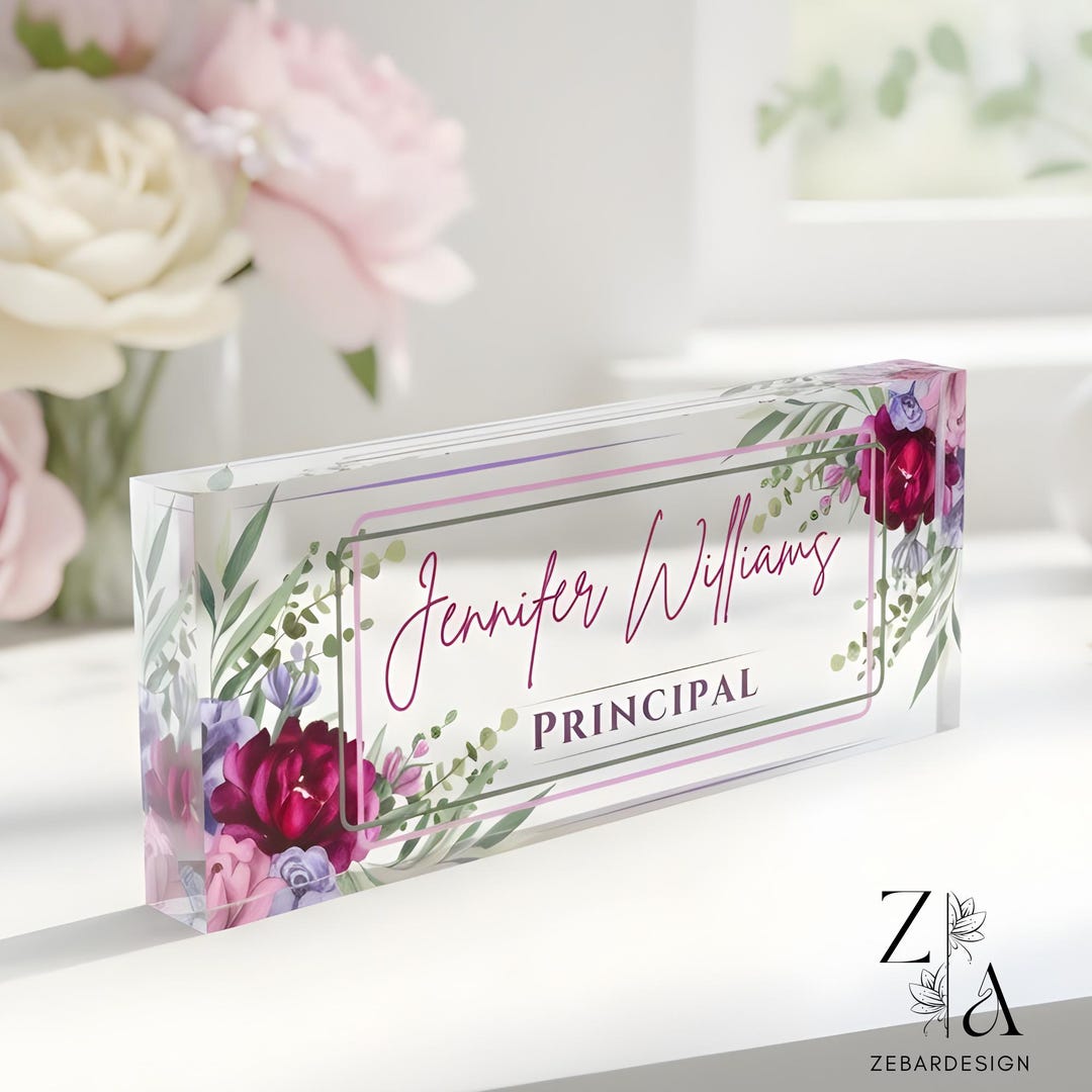 Custom Flower Name Plate - Women Desk Name Sign for Office Decor ...