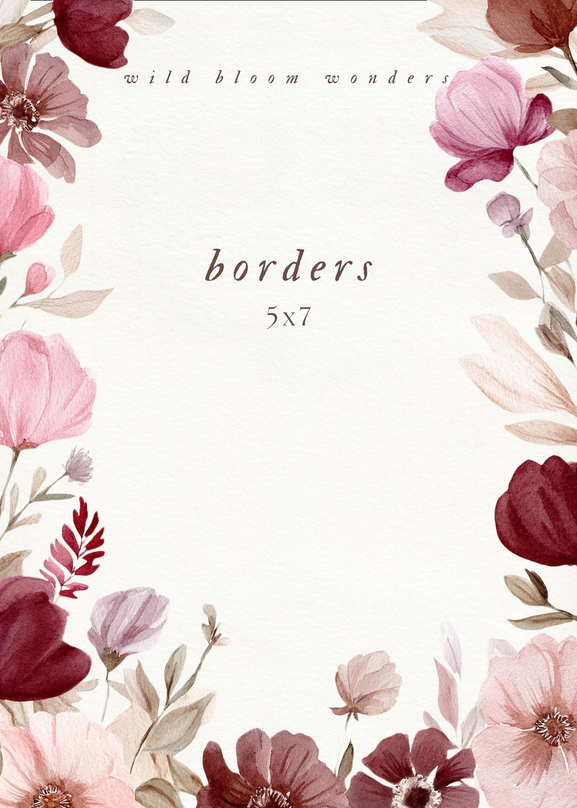 Berry & Blush Floral Border Clipart Border Burgundy and Blush Clipart ...
