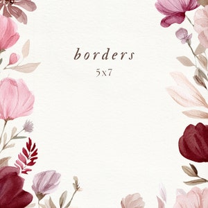 Berry & Blush Floral Border Clipart Border Burgundy and Blush Clipart ...