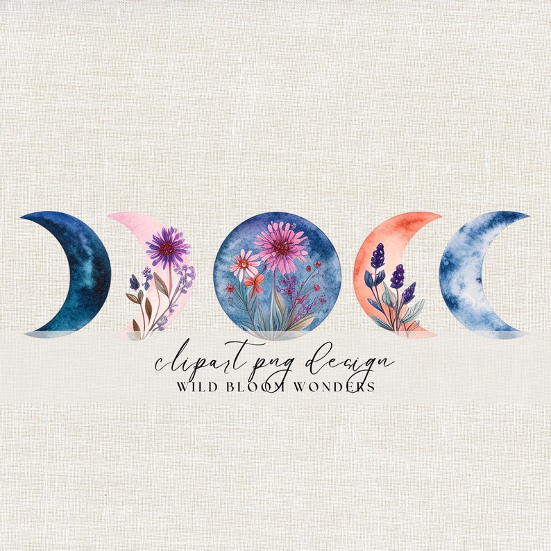 Moon Phases Clipart Watercolor Moon Clipart Floral Moon Clipart New ...