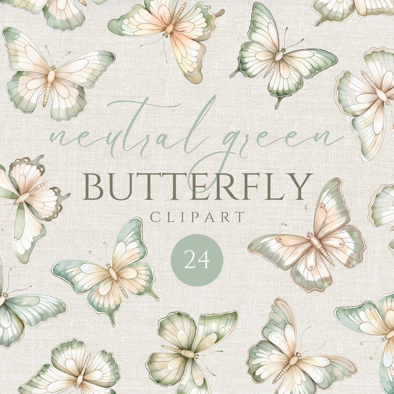 Neutral Green Butterfly Clipart Design Clipart PNG Digital Download ...