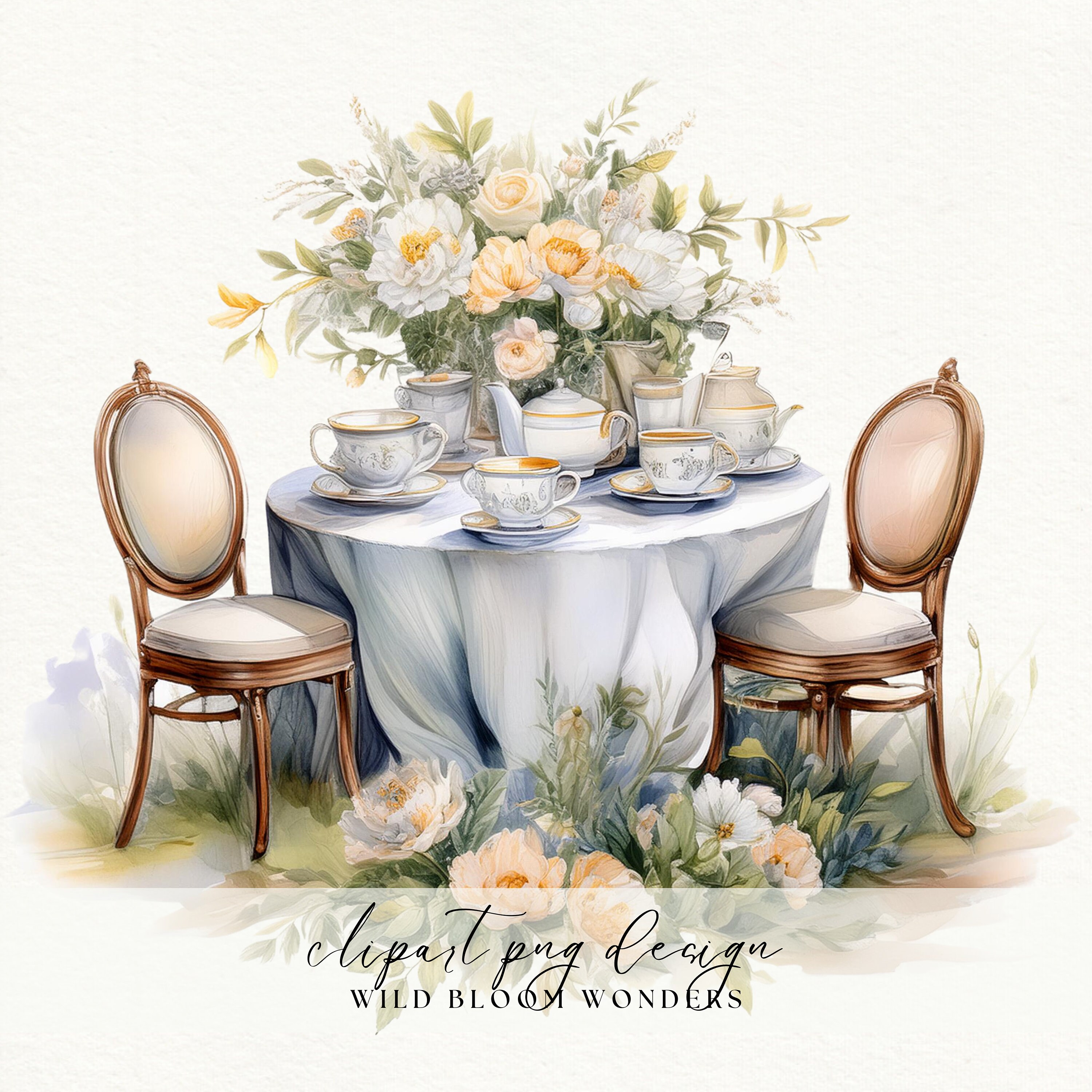 Floral Garden Tea Party Clipart Tea Time Clipart Garden Clipart Regency ...