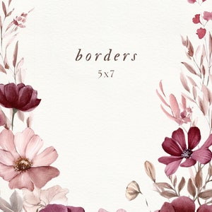 Berry & Blush Floral Border Clipart Border Burgundy and Blush Clipart ...