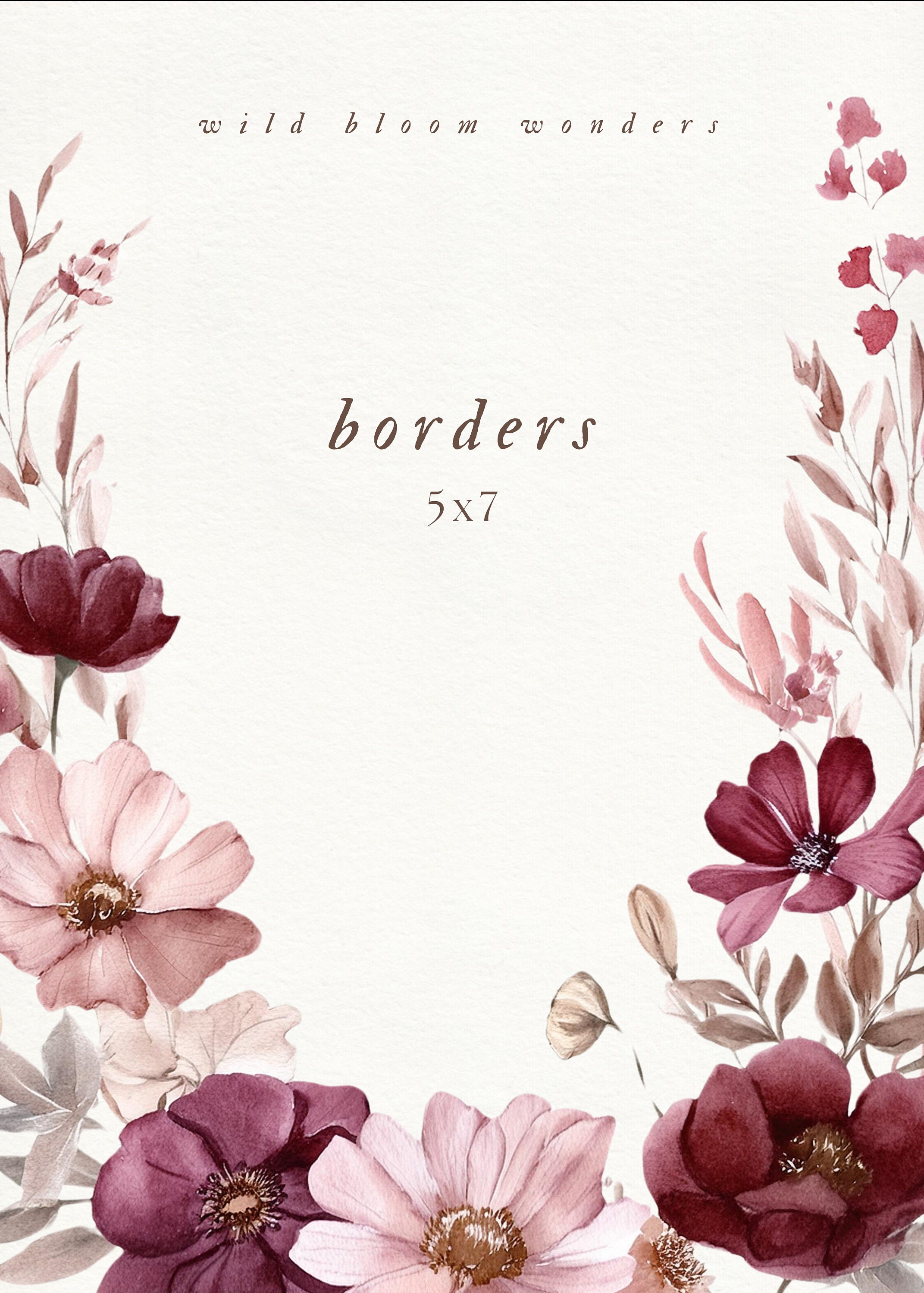 Berry & Blush Floral Border Clipart Border Burgundy and Blush Clipart ...