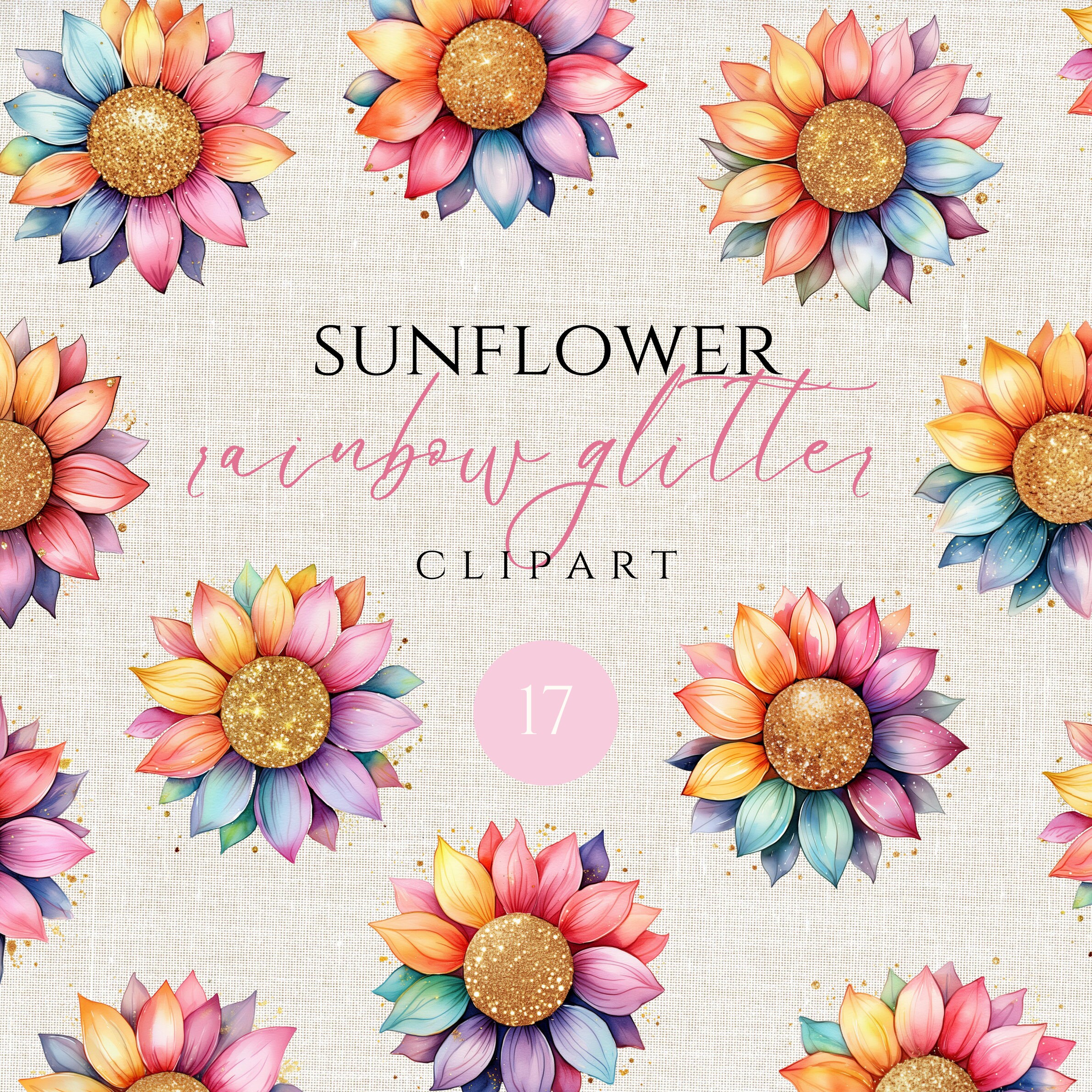 Rainbow Sunflower Glitter Clipart Rainbow Sunflowers Gold Glitter ...