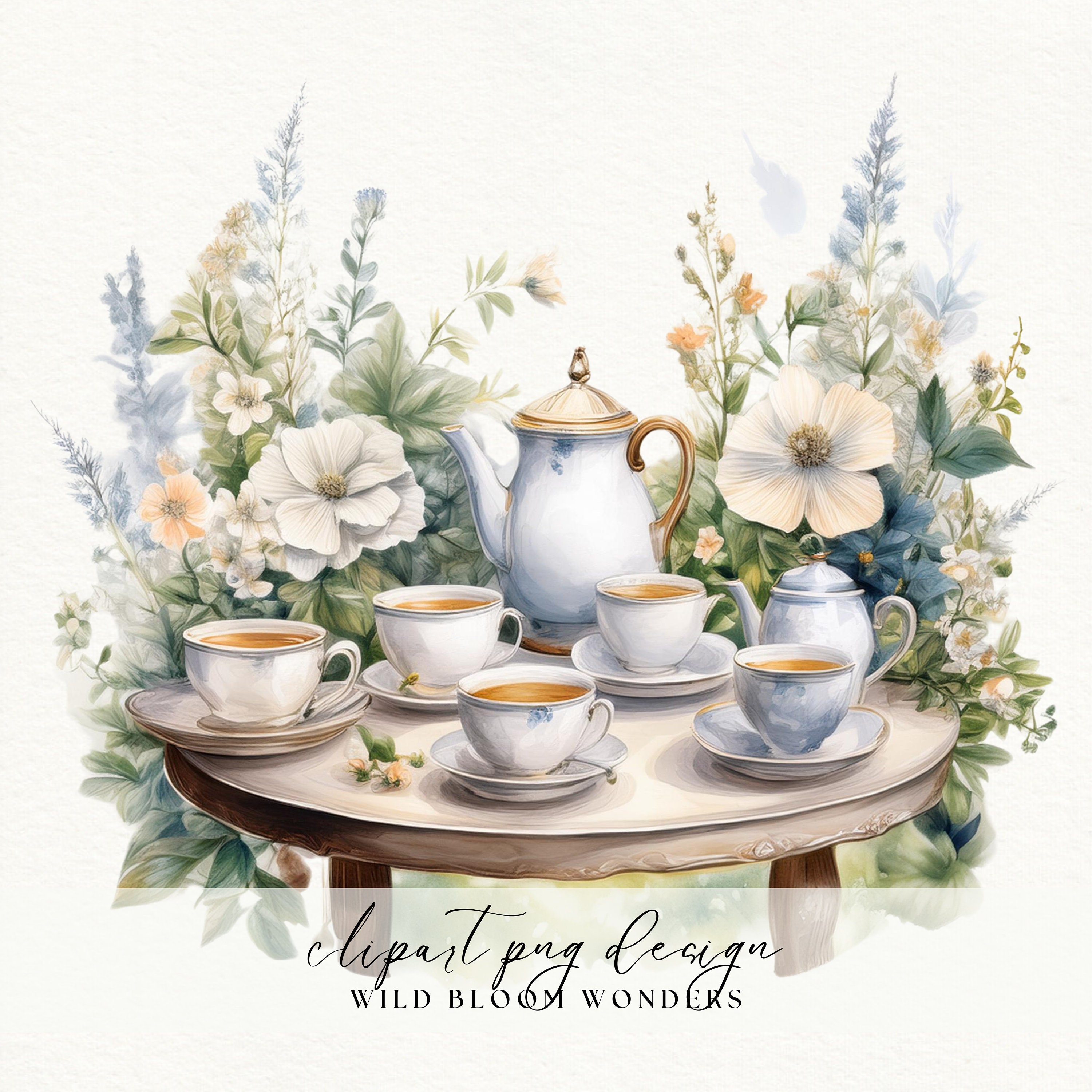 Floral Garden Tea Party Clipart Tea Time Clipart Garden Clipart Regency ...