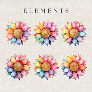 Rainbow Sunflower Glitter Clipart Rainbow Sunflowers Gold Glitter ...