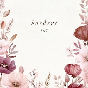Berry & Blush Floral Border Clipart Border Burgundy and Blush Clipart ...