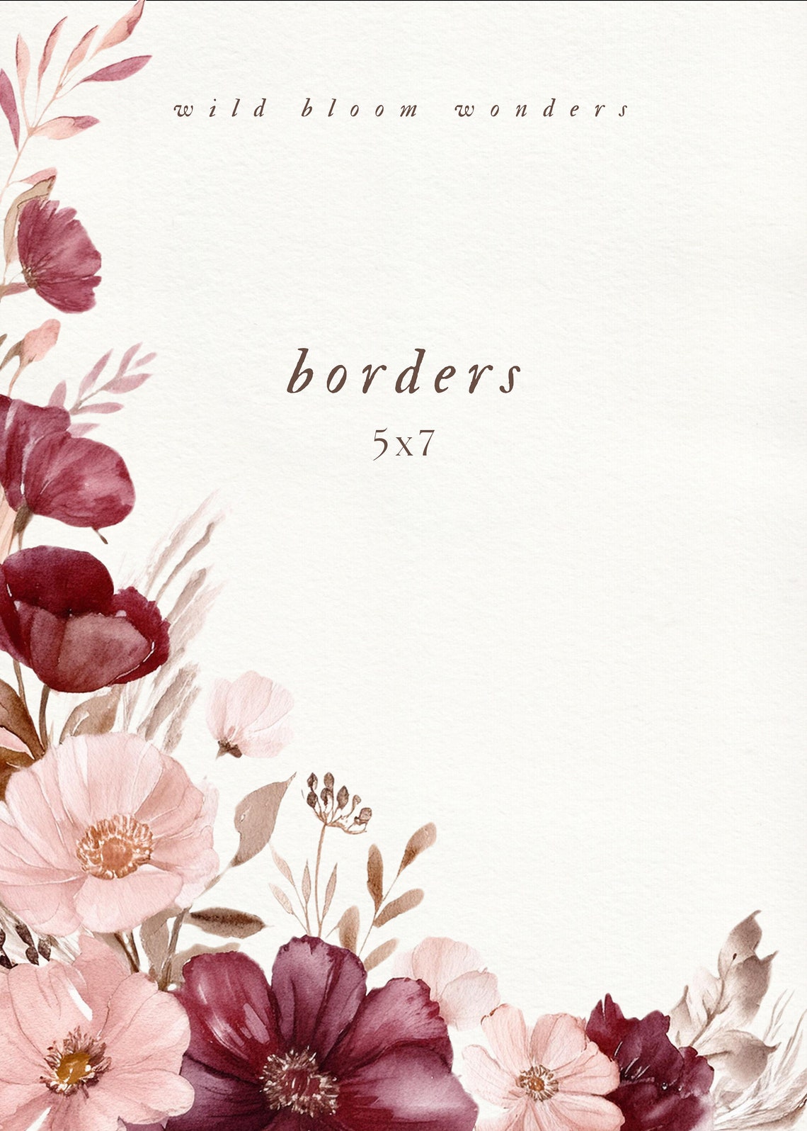 Berry & Blush Floral Border Clipart Border Burgundy and Blush Clipart ...