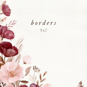 Berry & Blush Floral Border Clipart Border Burgundy and Blush Clipart ...