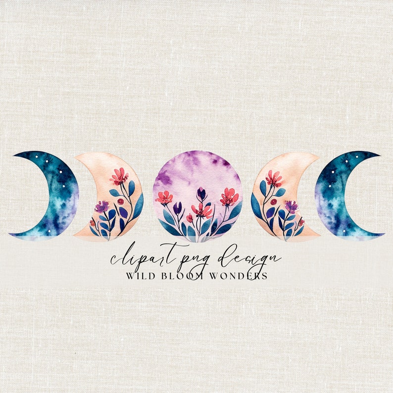 Moon Phases Clipart Watercolor Moon Clipart Floral Moon Clipart New ...
