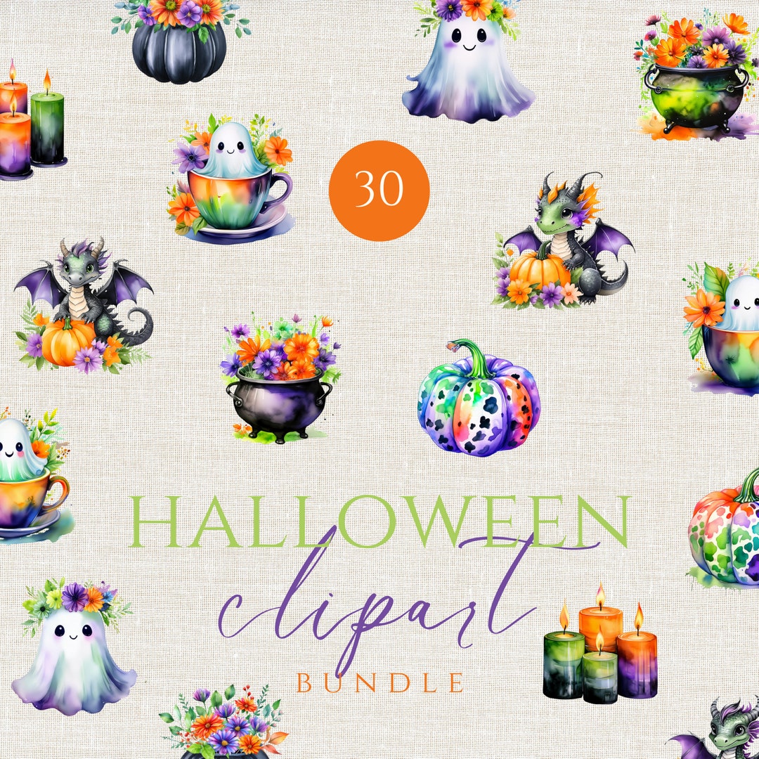 Halloween Clipart Bundle 30 Clipart PNG Files Digital Download Floral ...