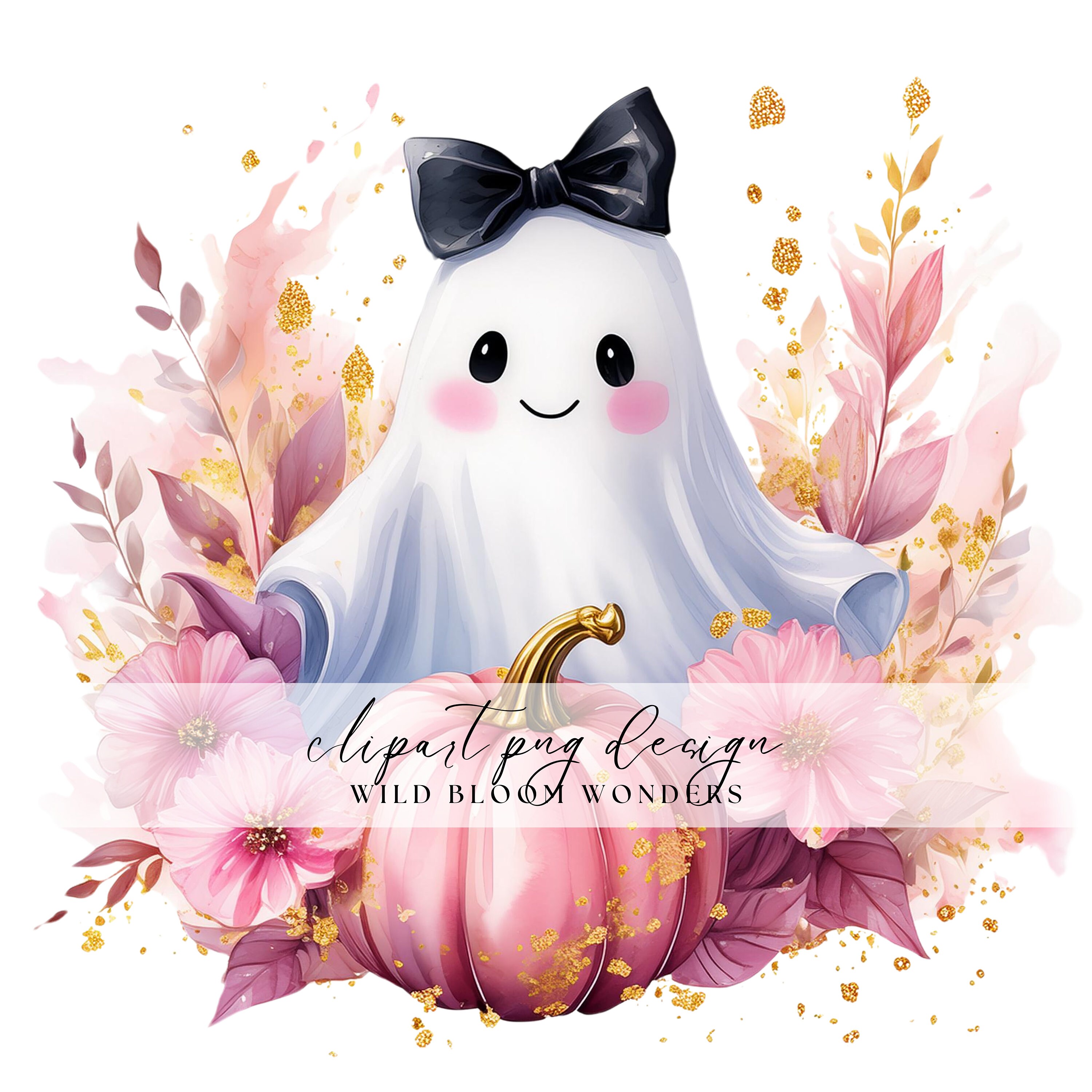 Pink Ghost Clipart Design Clipart PNG Digital Download Pink and Gold ...