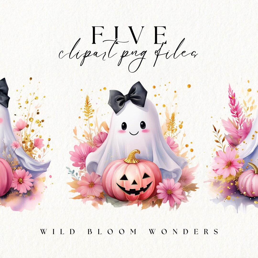 Pink Ghost Clipart Design Clipart PNG Digital Download Pink and Gold ...