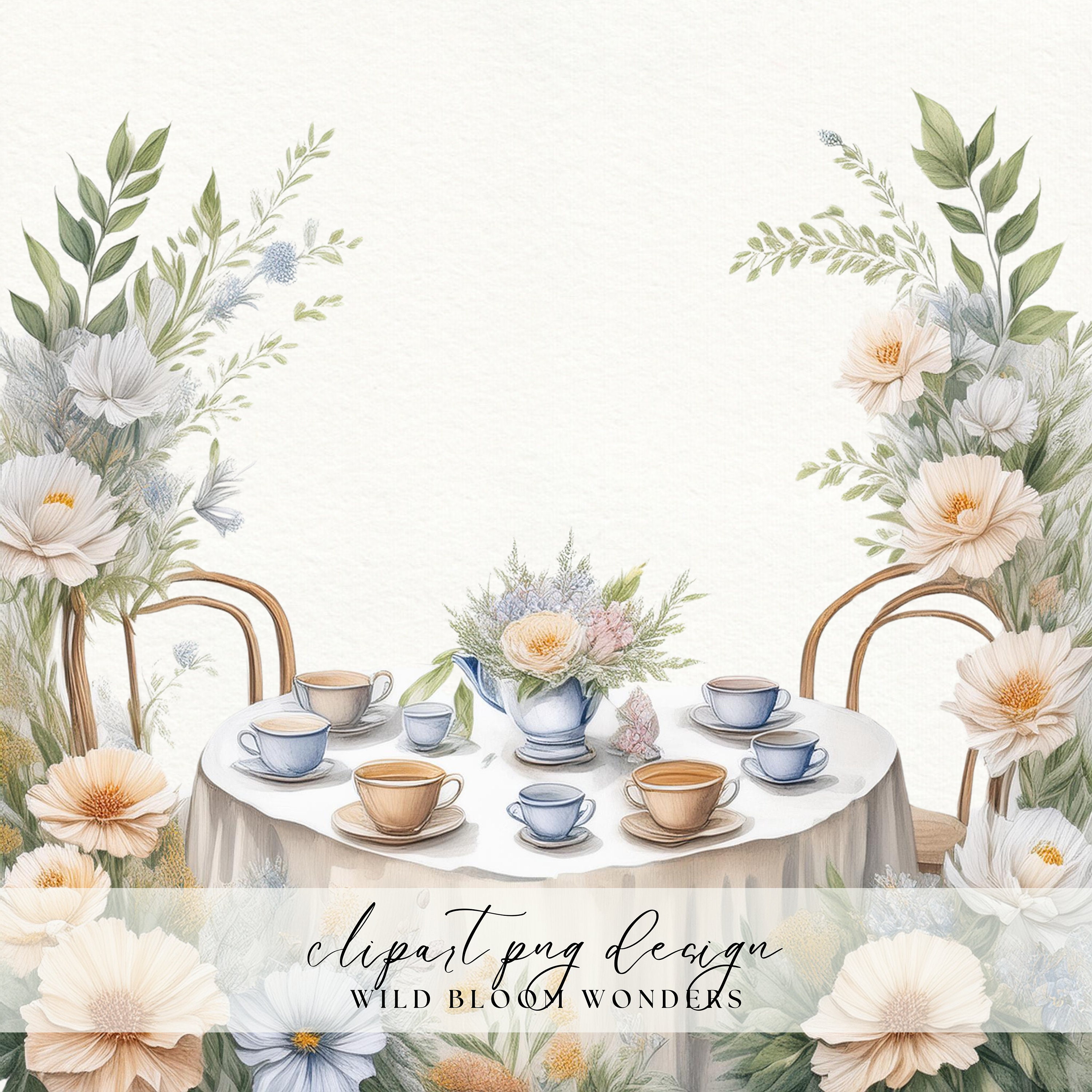 Floral Garden Tea Party Clipart Tea Time Clipart Garden Clipart Regency ...