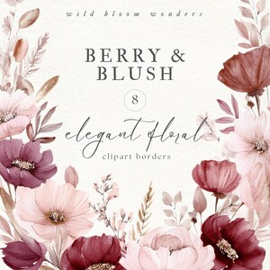 Berry & Blush Floral Border Clipart Border Burgundy and Blush Clipart ...