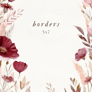 Berry & Blush Floral Border Clipart Border Burgundy and Blush Clipart ...