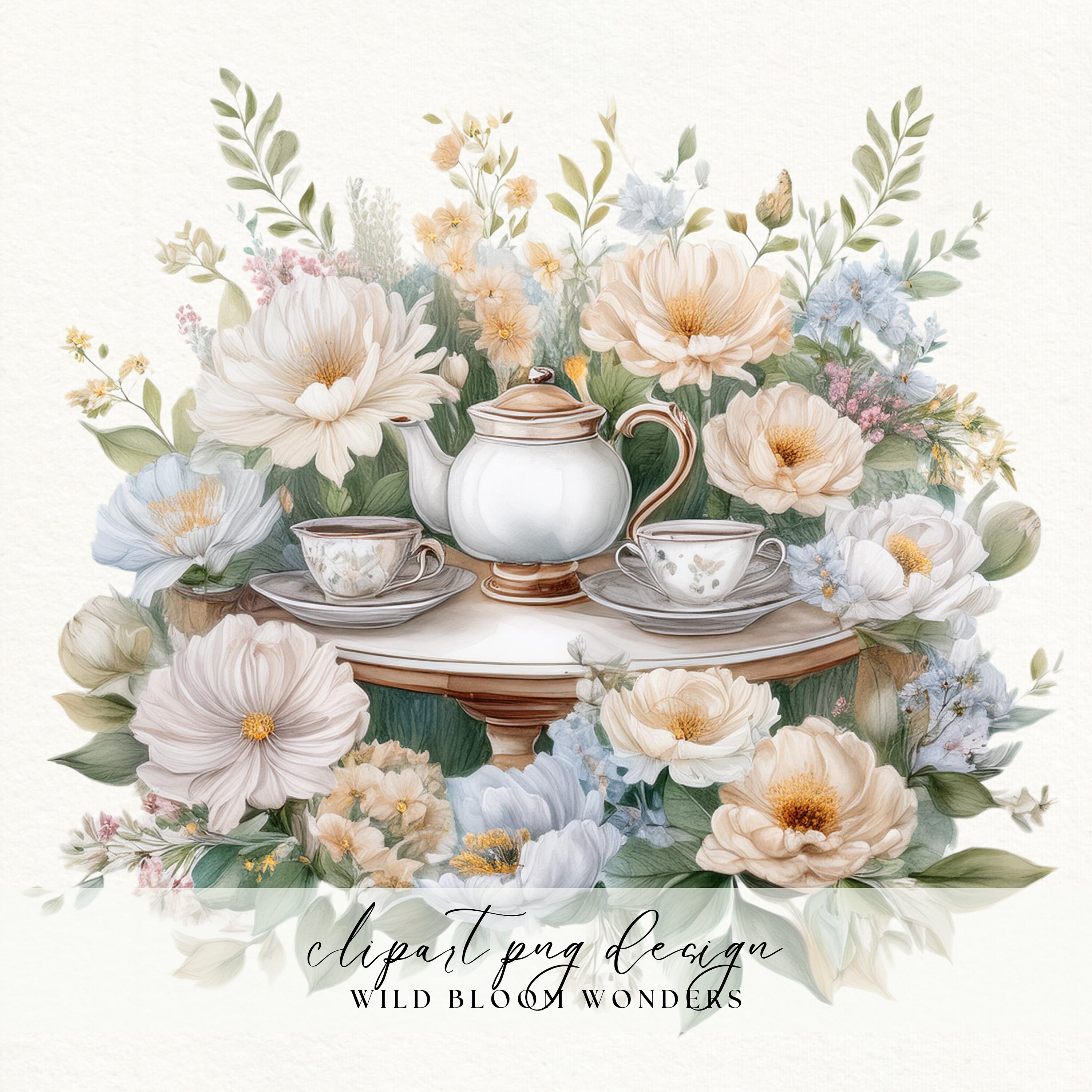 Floral Garden Tea Party Clipart Tea Time Clipart Garden Clipart Regency ...