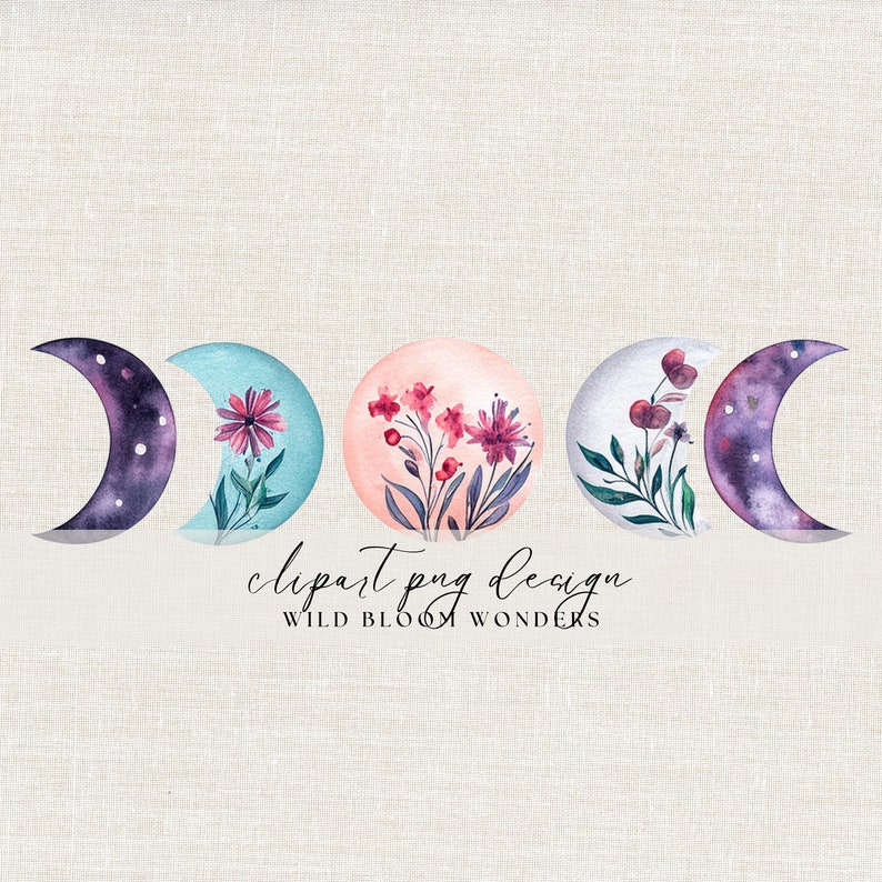 Moon Phases Clipart Watercolor Moon Clipart Floral Moon Clipart New ...