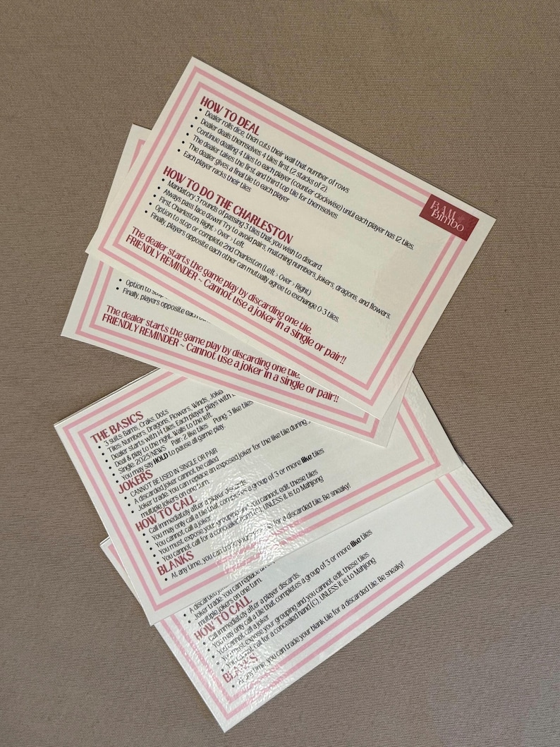 PRINTABLE Mahjong Rules Card American Mahjong Cheat Sheet Mahjong for ...