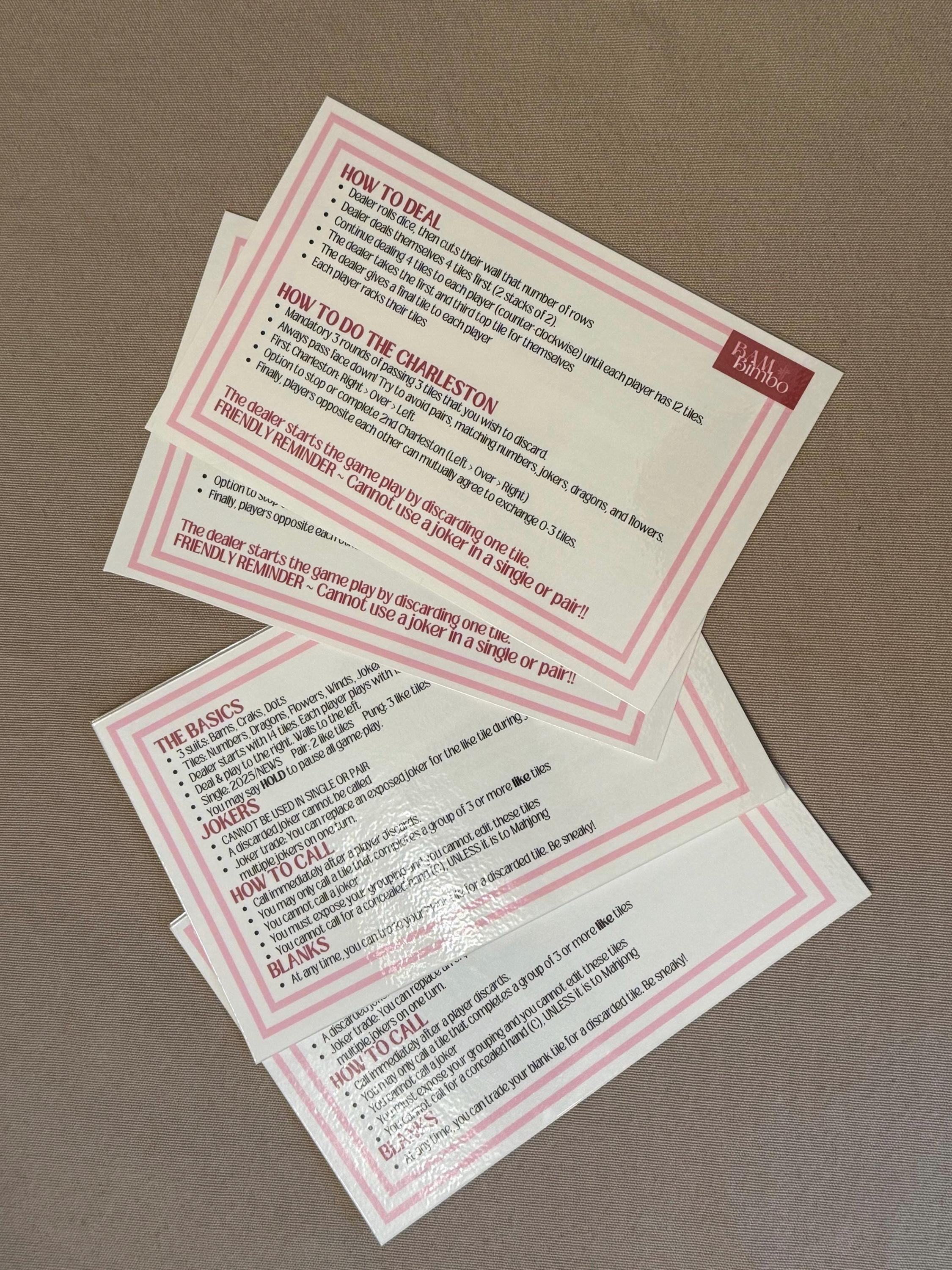 PRINTABLE Mahjong Rules Card American Mahjong Cheat Sheet Mahjong for ...