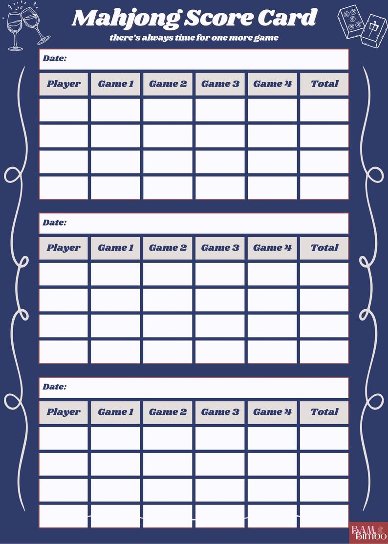 PRINTABLE Mahjong Score Card, Mahjong Score Keeper, Mahjong Accessory ...