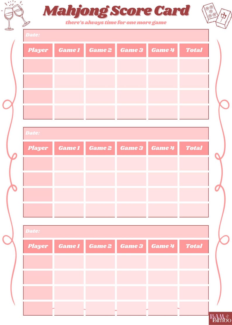 PRINTABLE Mahjong Score Card, Mahjong Score Keeper, Mahjong Accessory ...