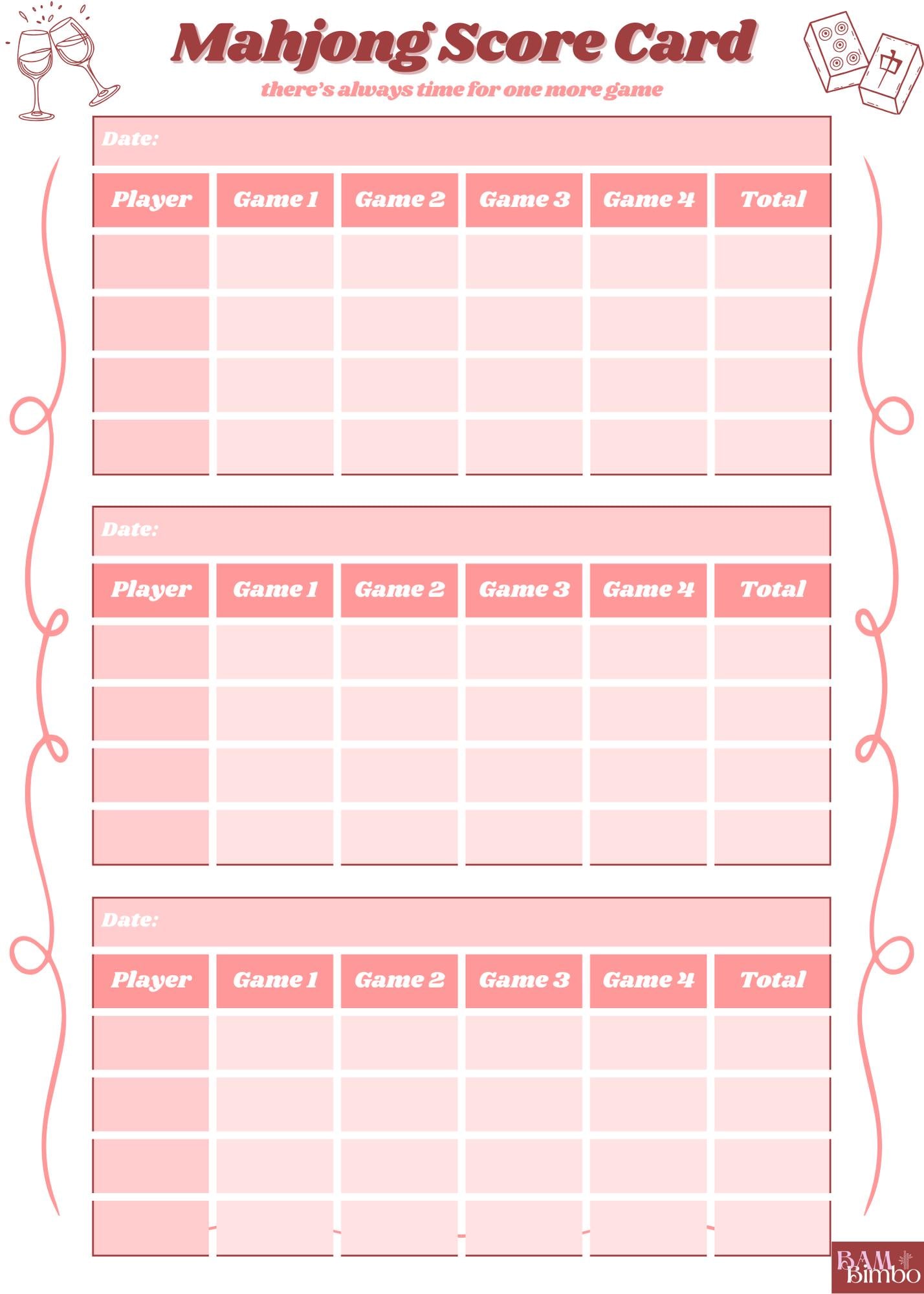 PRINTABLE Mahjong Score Card, Mahjong Score Keeper, Mahjong Accessory ...