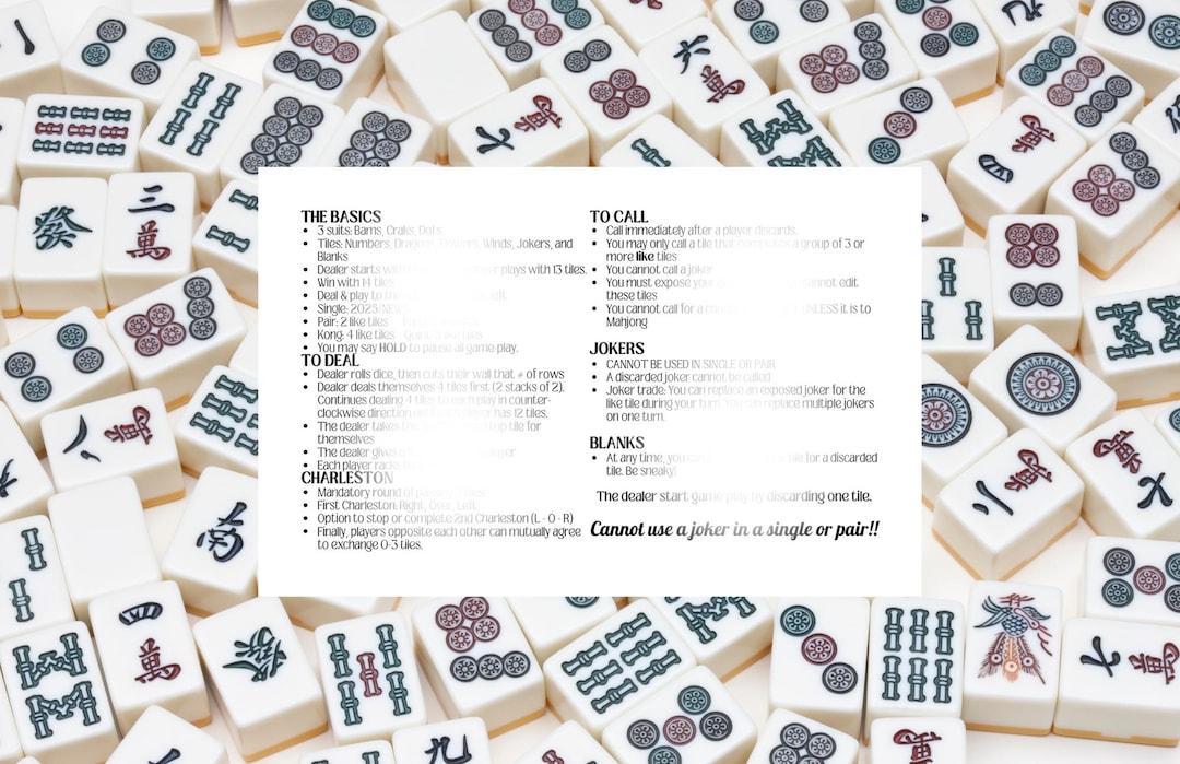 PRINTABLE Mahjong Cheat Sheet American Mahjong Rules Card Mahjong for ...