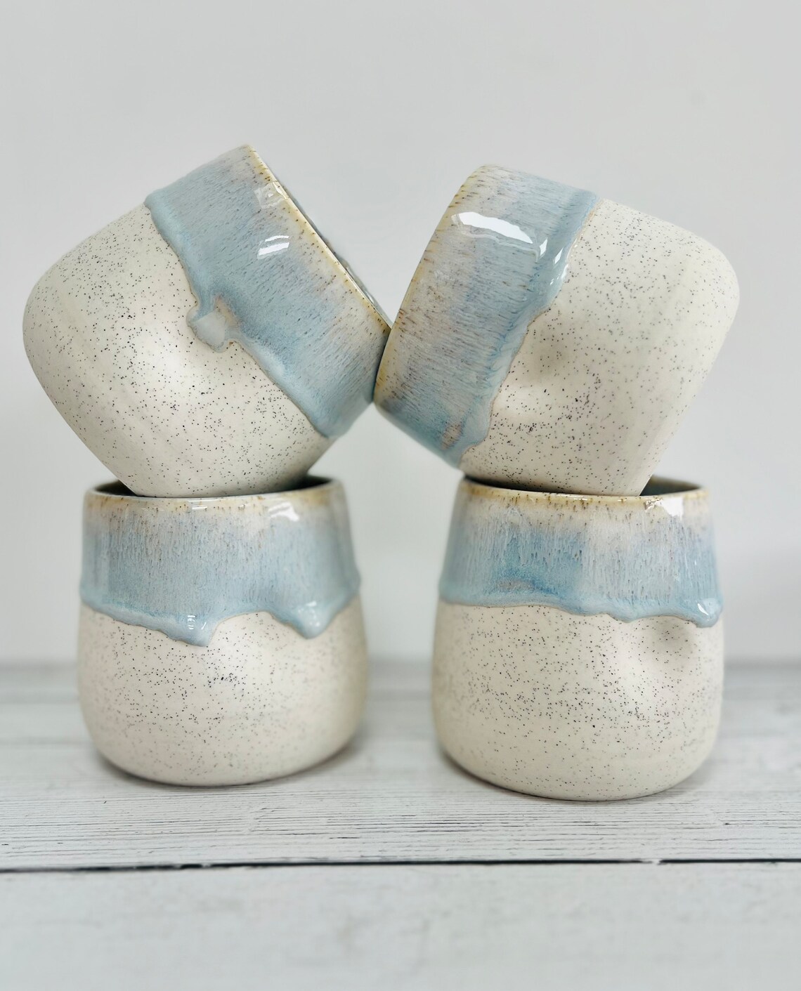 Blue Drippy Thumb Cup. Flat White Cup. Hand Thrown Cup. Porcelain ...