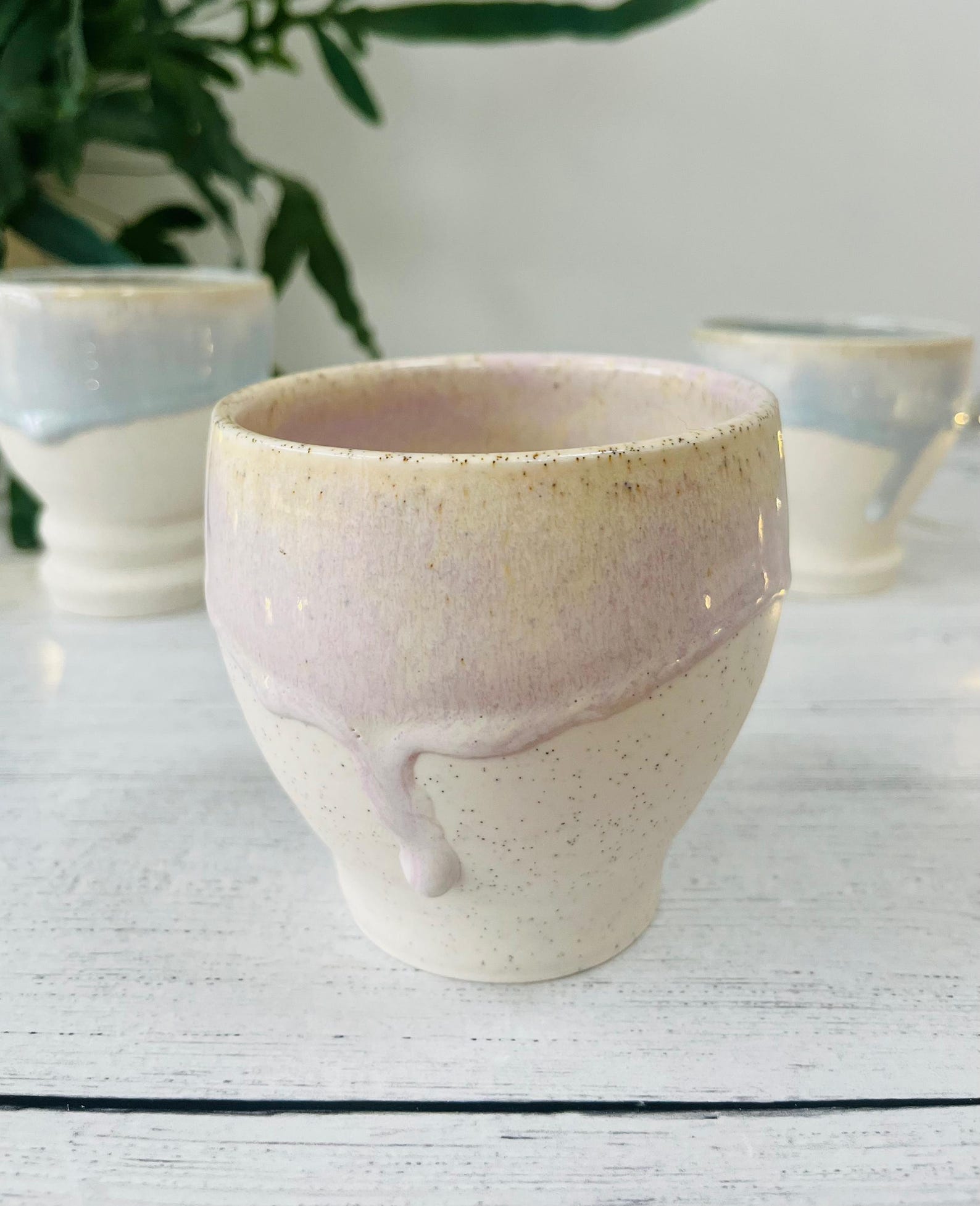 Pink Drippy Glaze and Speckled Porcelain Wine Cup. Pottery Wine Glass ...