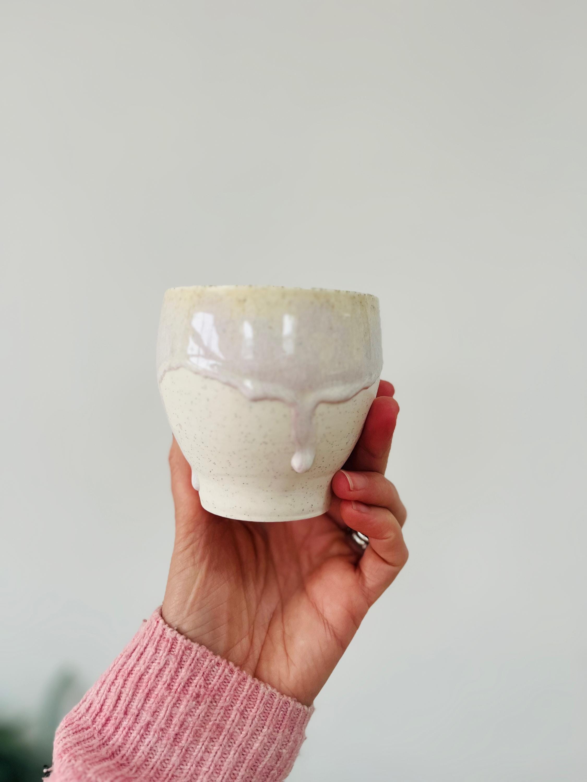 Pink Drippy Glaze and Speckled Porcelain Wine Cup. Pottery Wine Glass ...