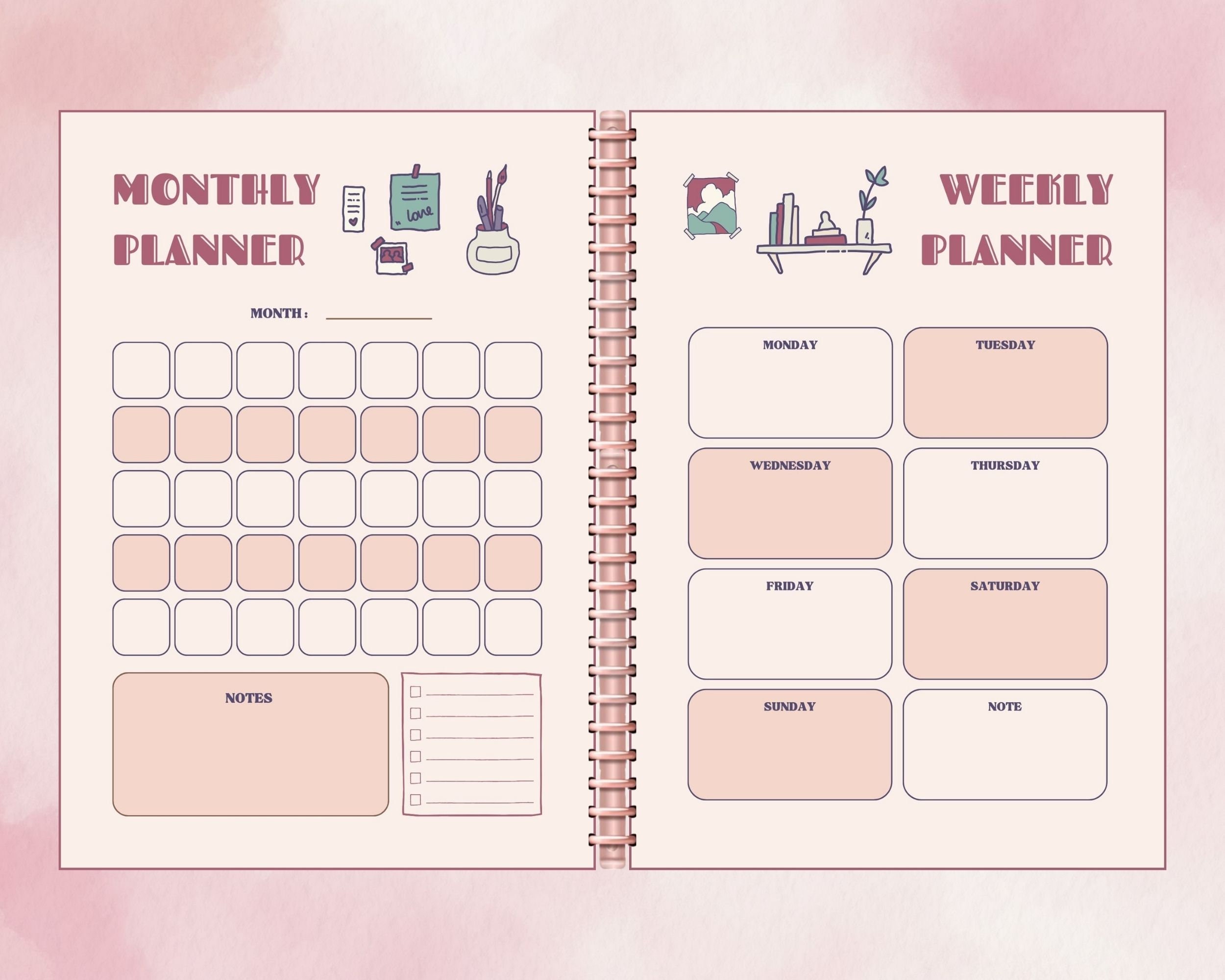 Printable Planner Bundle, Daily Weekly Monthly Yearly, Minimal Undated ...