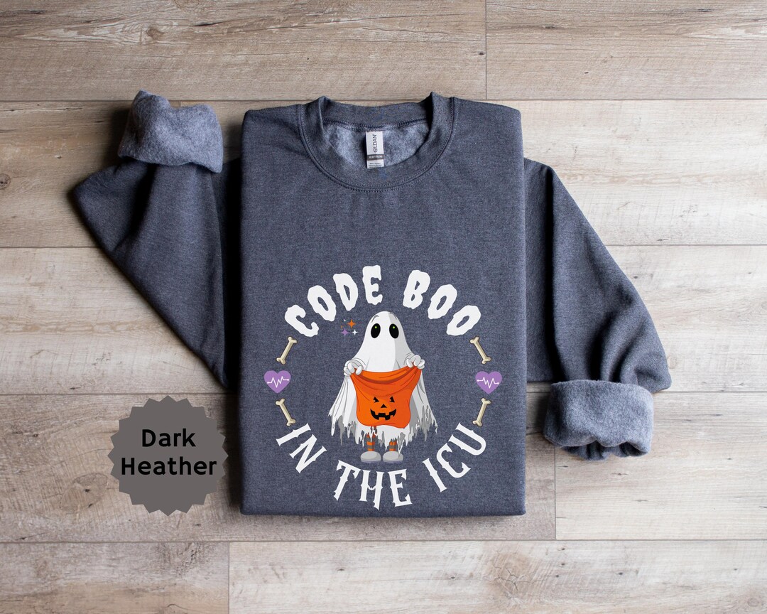 Code BOO ICU Nurse Sweatshirt, Halloween Ghost Crew Neck, Icu Nurse ...