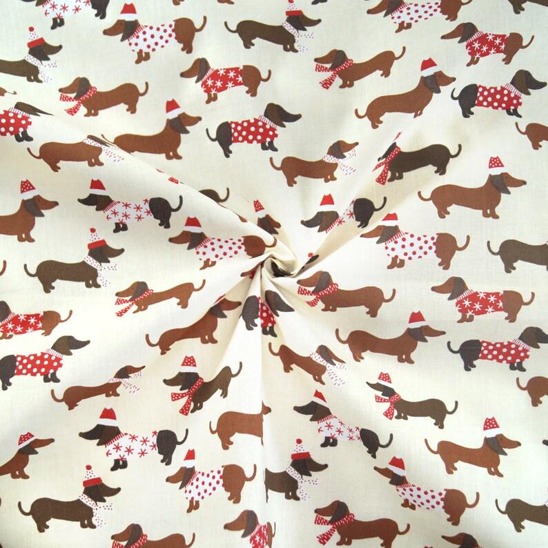 Dachshund Polycotton Fabric Sausage Dog Print Fabric Poly Cotton Fabric ...
