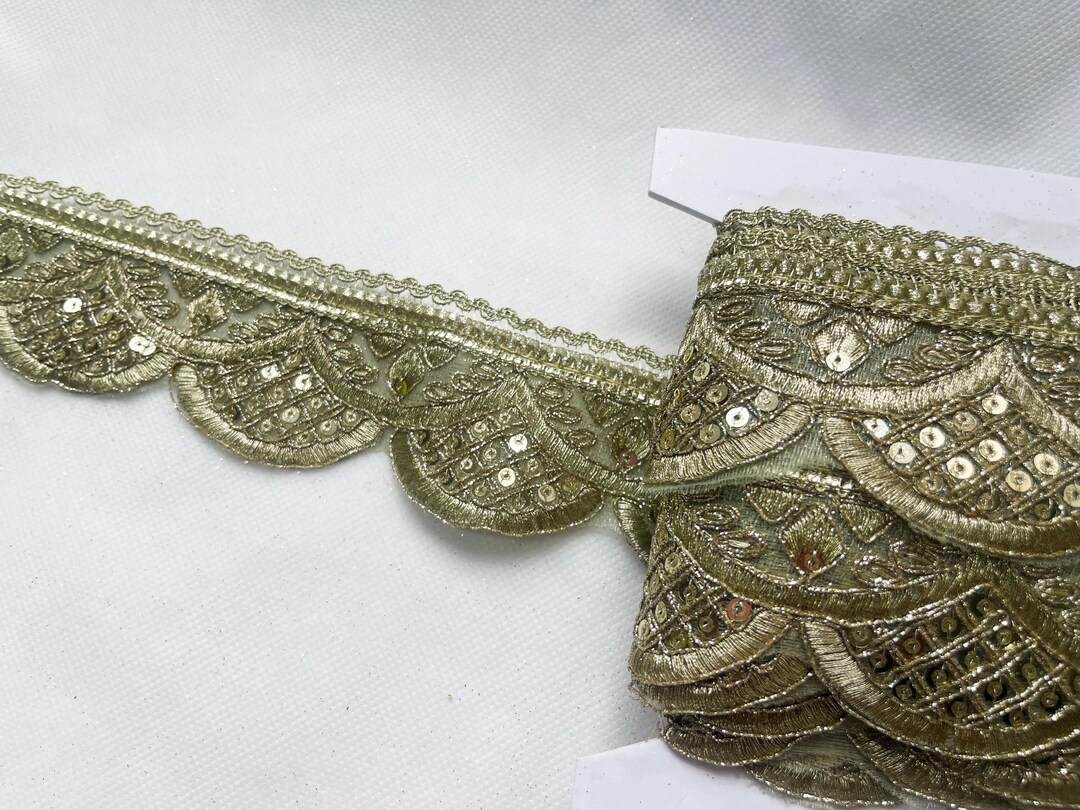 Gold With Gold Sequin Embroidered Decorative Lace Embellishment ...