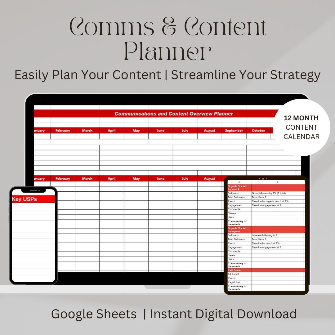 Ultimate 2024 Comms & Content Planner Influencer Manager KPI Tracker ...