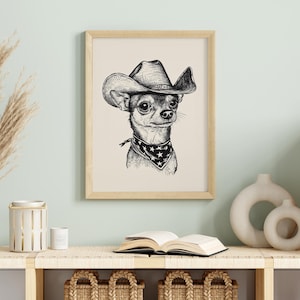 Cowdog Wall Art Cowboy Chihuahua Vintage Cowboy Dog Art Western Art ...